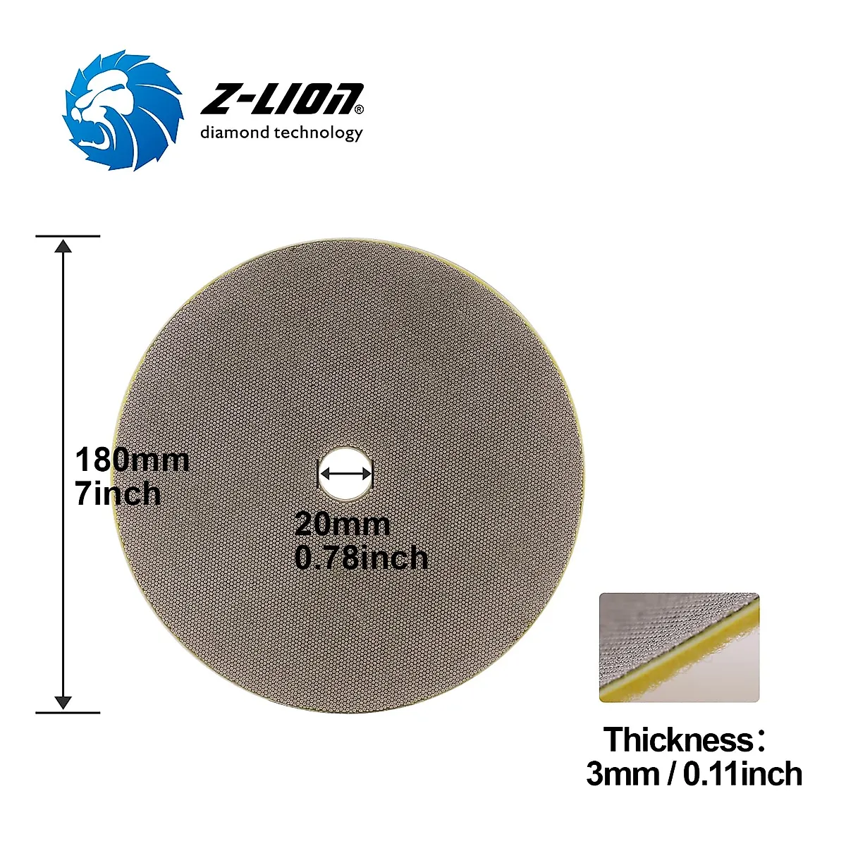 Z-Lion 7 Inches Diamond Polishing Pads Electroplated Grit 120 Professional for Glass,Pack of 4