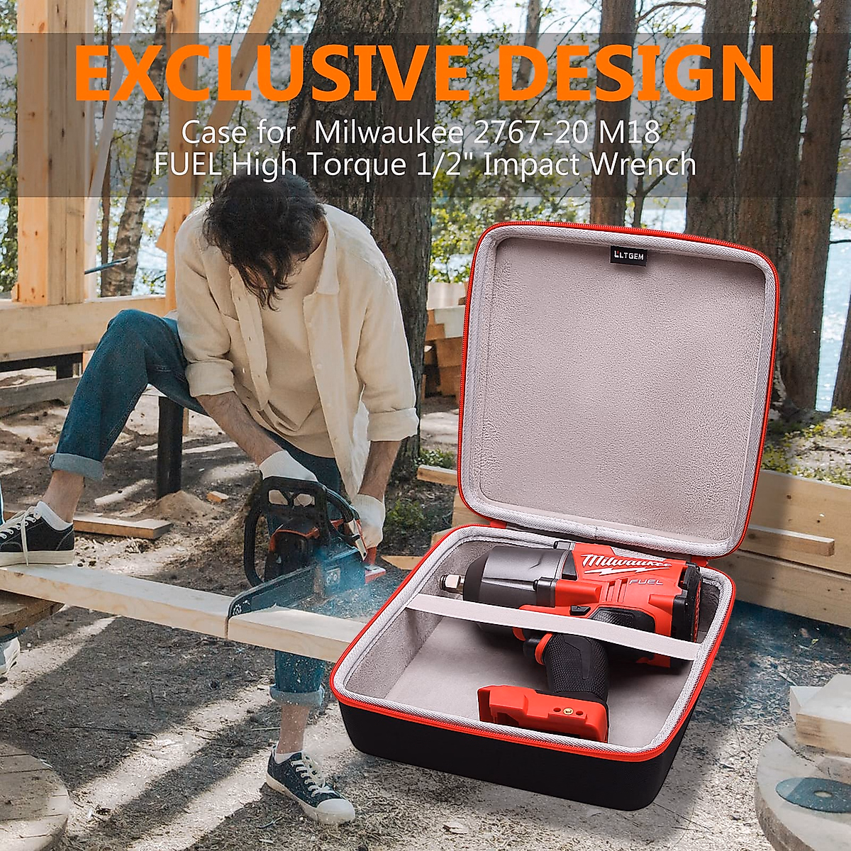 LTGEM Hard Carrying Case for Milwaukee 2967-20/2962-20/2767-20/2663-20/2960-20 M18 FUEL High Torque 1/2" Impact Wrench(Inside: 8.9"x9.2"x3")