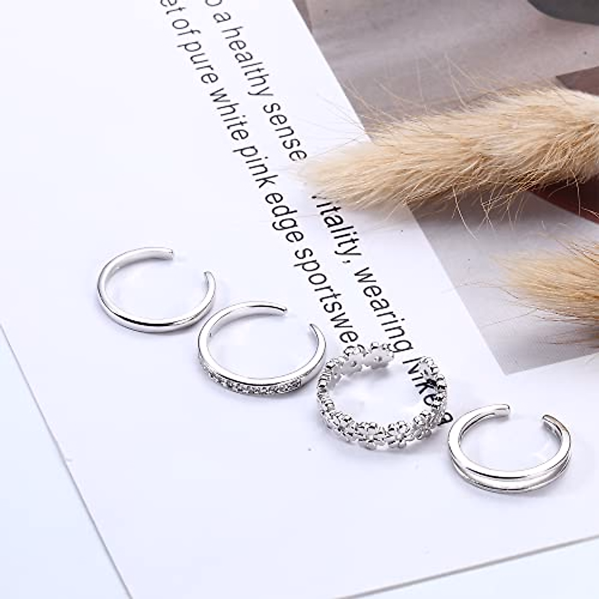 ADRAMATA 4 Pcs 925 Sterling Silver Toe Rings for Women Open Adjustable Band Rings Jewelry Set