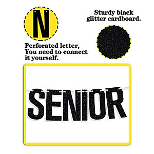 It's Giving Senior Banner, Congrats Grad/So Proud of You Sign- High School College Graduation Party Decoration Supplies, Black and Gold Glitter