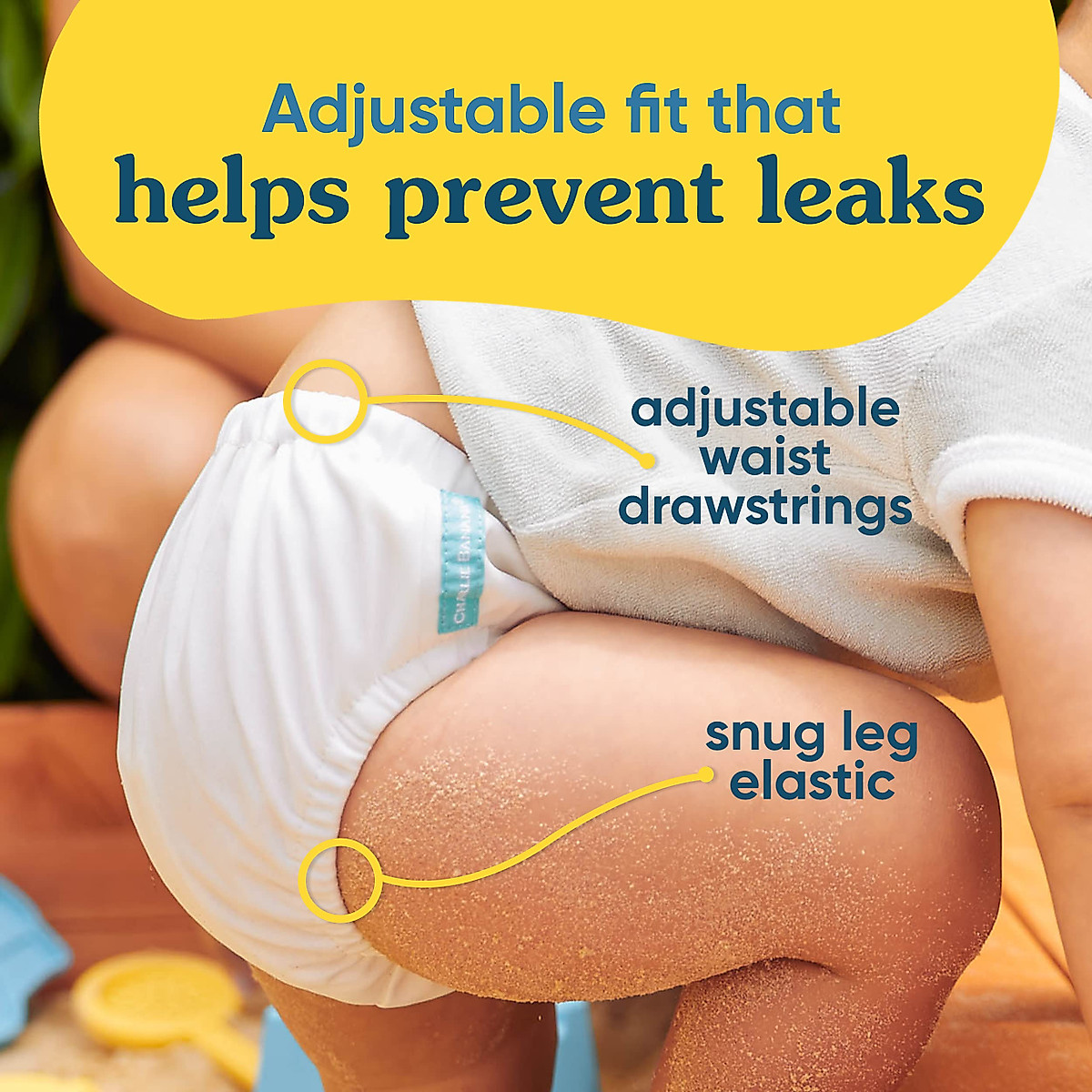 Charlie Banana Reusable Swim Diaper with Adjustable Drawstring, Soft and Snug Fit to Prevent Leaks, Pencil Stripes Blue, X-Large (27-44lbs)