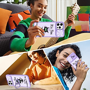 Plakill for iPhone 13 Pro Max Case Cute Stylish Designer Phone Cover with Slide Camera Cover + Ring Holder, Fine Cat Slim Protective Shockproof Hard Clear Cases for iPhone 13 Pro Max 6.7"