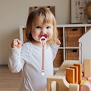 Braided Pacifier Clips Baby Girl, Binky Clips Pacifier Holder with Handmade Teething Straps Unisex Design Smoother Pacifier Clip Fits All Pacifiers for Shower Birthday Gifts