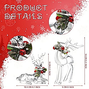 Queekay 2 Pcs Acrylic Christmas Reindeer Ornaments Clear Deer Figurine and Reindeer Table Top Decorations Holiday Table Centerpiece（Pretty Style）
