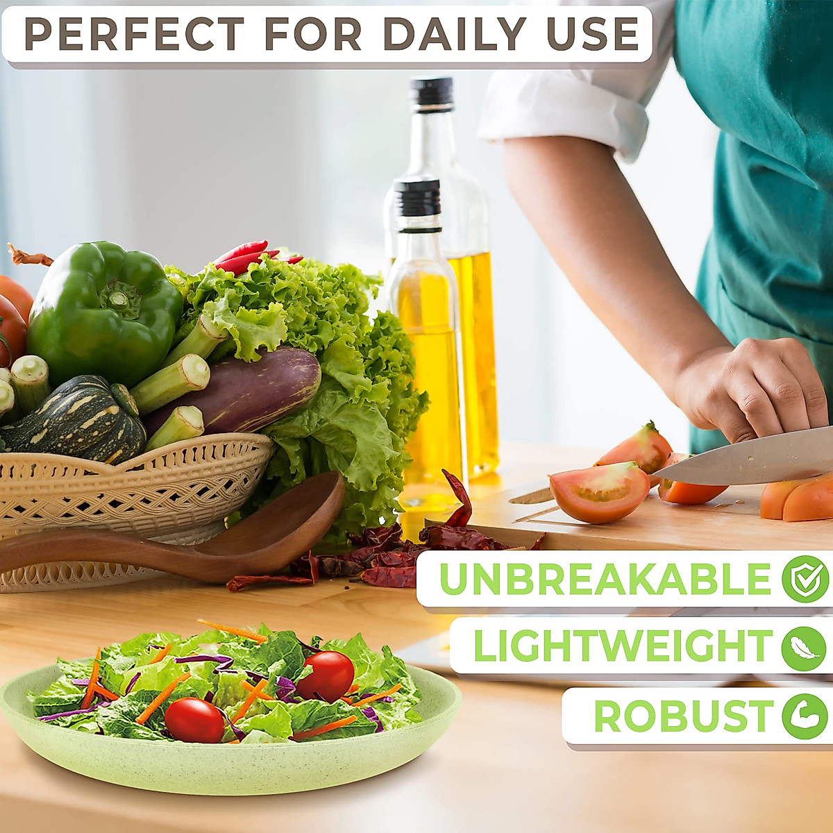 4pcs Wheat Straw Plates Set - Microwave Plate Plastic Plates Reusable Wheat Straw Dinnerware Sets Camping Plates Wheat Plates Microwavable Plates - Unbreakable Plates Microwave Plates for Heating Food