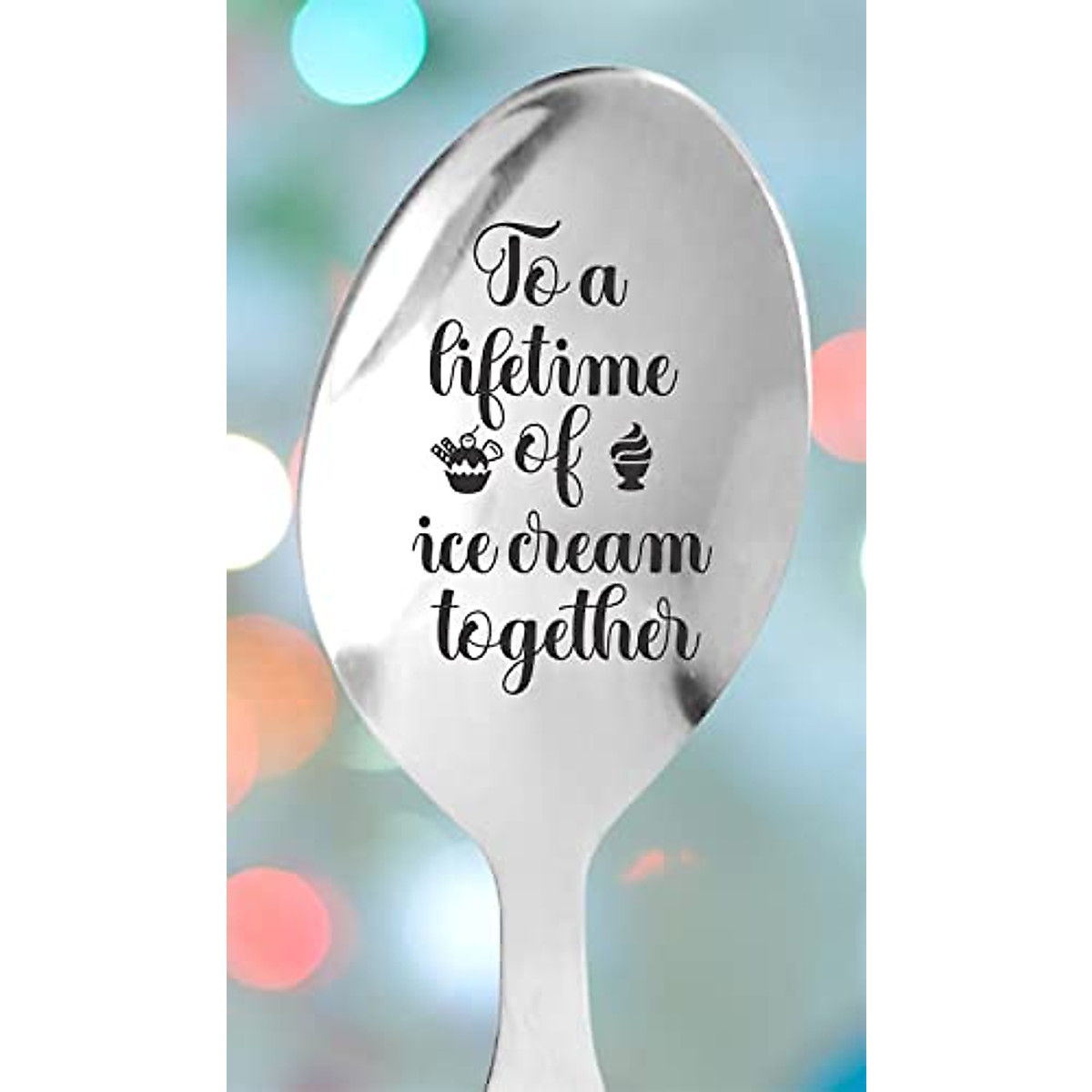 Weefair Ice Cream - Engraved Spoon Gift for Husband, Wife | Him, Her Birthday Anniversary Christmas Stocking Stuffer Lovers Dessert -7 Inches, Silver, WFR_LIFE-ICE21