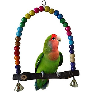 Bird Swing, Parakeet, Budgie and Hummingbird Swing Perch, Wooden Dowel Makes for Resting Spot, 1-Piece,Multi Color 5.5 x 5.6 Inch