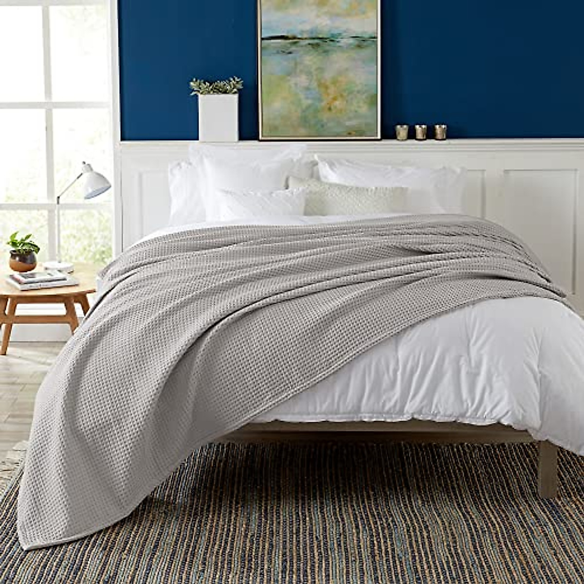 100% Cotton Waffle Weave Bed Blanket | Soft, Breathable, and Lightweight Blanket for All-Season | Perfect for Layering | Brielle Collection (Full/Queen, Light Grey)