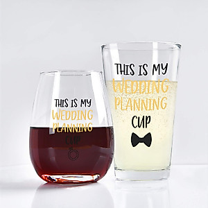 This is My Wedding Planning Glass Set for Wedding – Unique Engagement Gifts For Him and Her – Perfect Engagement Present, Wedding Gift, Bridal Shower Gift Set of 2 with Beautiful Gift Box
