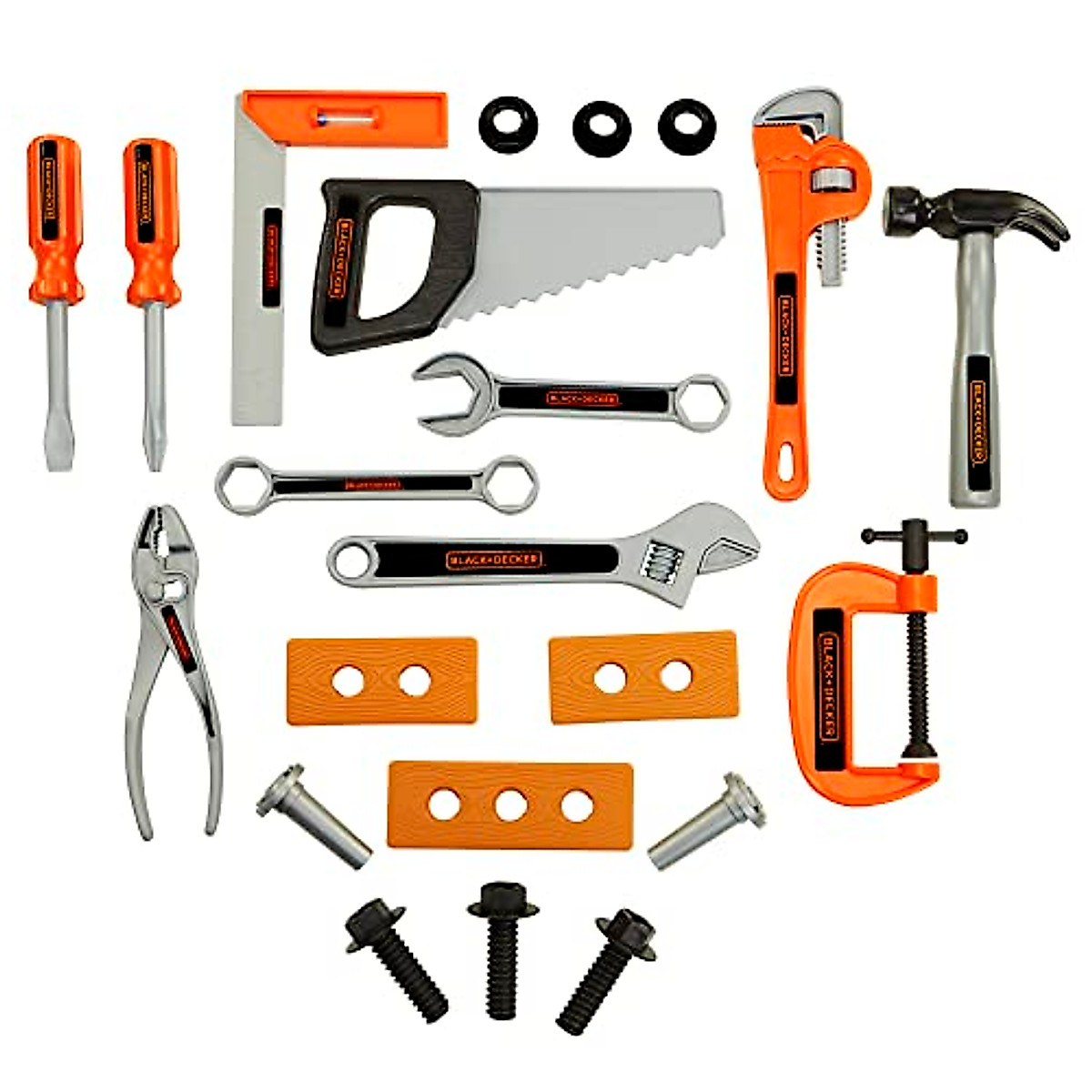 Black + Decker 23-Piece Kids Junior Tool Set Kids Pretend Play Tools Backpack, 23 Tools & Accessories, Hammer, Phillips Screwdriver, Saw, Pliers Adjustable Wrench & More! For Boys & Girls Ages 3+