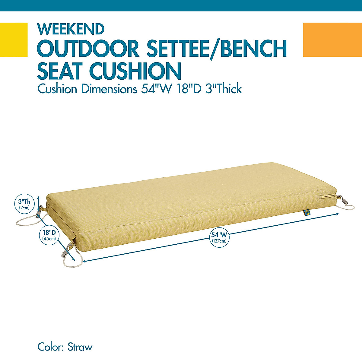 Duck Covers Weekend Water-Resistant Outdoor Bench Cushion, 54 x 18 x 3 Inch, Straw, Patio Furniture Cushions