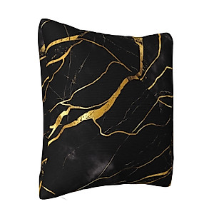 LZQPOEAS Decorative Throw Pillow Covers 22"x22" Square Pillow Covers for Sofa Black Gold Marble Texture Double Sided Throw Pillow Cases Soft Plush Decorative Cushion Cover for Living Room