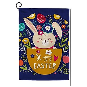 My Little Nest Seasonal Garden Flag Happy Easter Cartoon Rabbit Vertical Garden Flags Double Sided for Home Farmhouse Yard Holiday Flag Outdoor Decoration Banner 12"x18"