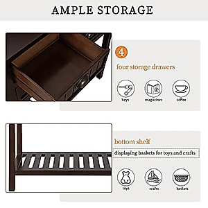 Merax Espresso Modern Wood Cabinet with 4 Drawers and Storage Shelf Buffet Coffee Bar Table for Living Dinning Room Kitchen, Type 10