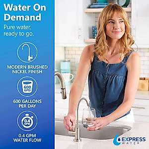 Express Water 600 GPD Tankless Reverse Osmosis System - 2:1 Pure to Drain Reverse Osmosis Water Filter System, Easy Install, Quick Twist Filters RO Water System - RO System Under Sink, Brushed Nickel