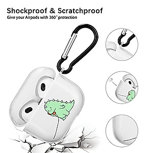 Cute Green Dinosaur Designed for AirPods Pro 2019 / AirPods Pro 2nd 2022 Case Cover, Transparent Soft TPU Shockproof Clear Cover with Keychain Kawaii Animal Compatible Apple AirPod Pro for Women Girls