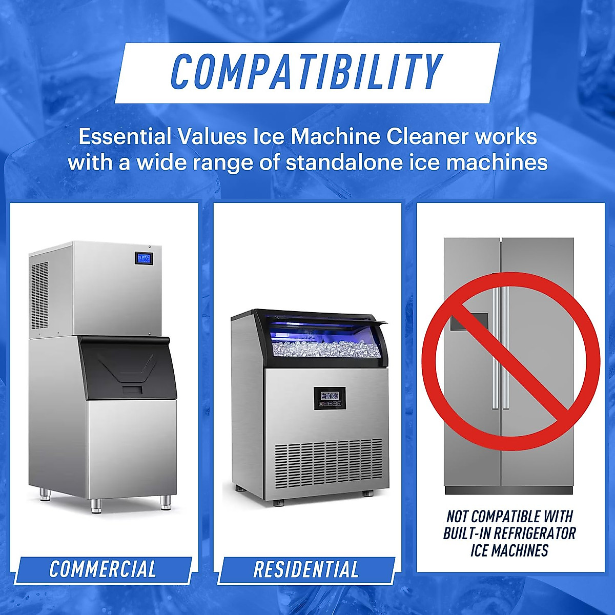 Essential Values Ice Machine Cleaner 16 fl oz, Nickel Safe Descaler | Ice Maker Cleaner Compatible with: Whirlpool 4396808, Manitowac, Ice-O-Matic, Scotsman, Follett & More! - Made in USA