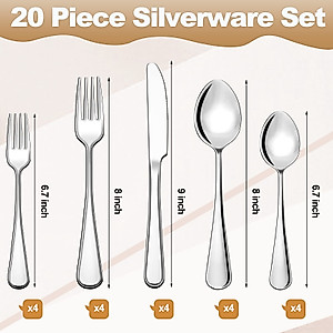 CACASO 20 Piece Silverware Set,Stainless Steel Flatware Set,Flatware Cutlery Set,Utensil Set Service for 4,Tableware Set for Home Kitchen,Include Knife Fork Spoon,Mirror Polished,Dishwasher Safe