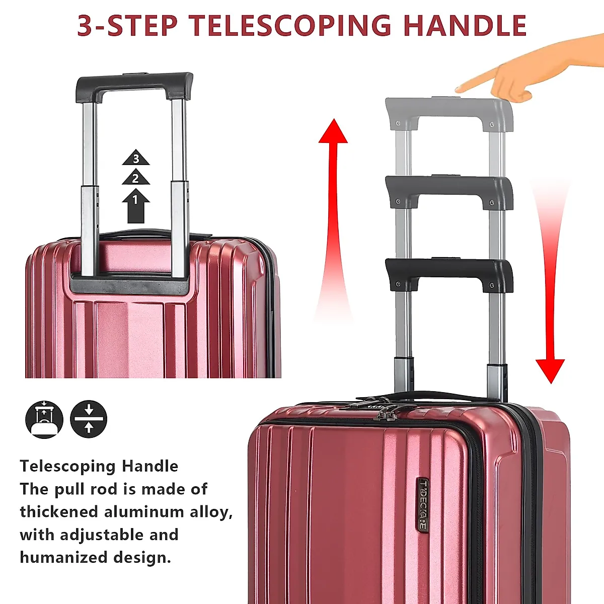 TydeCkare Carry On 55x35x23cm Cabin Luggage 20 Inch with Front Compartment for 15.6" Laptop, Lightweight ABS+PC Hardshell Suitcase with TSA Lock, 4 Spinner Silent Wheels