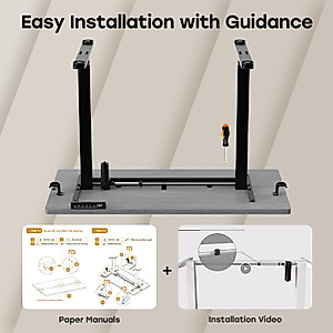JYLH JOYSEEKER Grey Standing Desk, 48 X 24 Inch Adjustable Height Electric Desk, Sit Stand Desk with 2 Hooks, Ergonomic Rising Desk with Splice Board