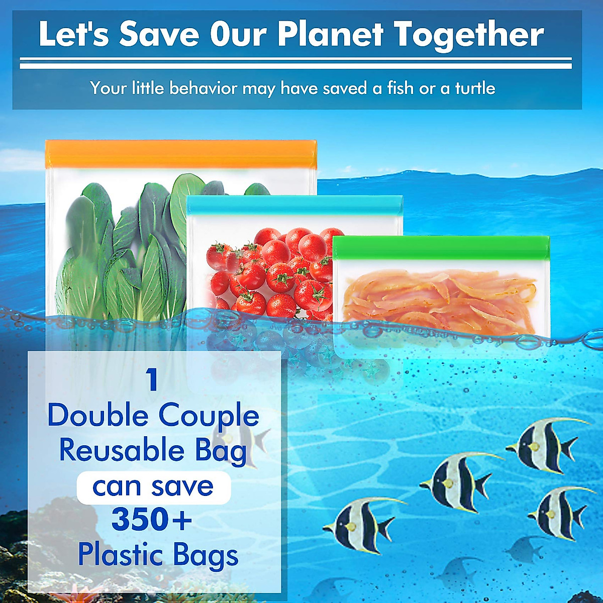 10 Pack BPA FREE Reusable Storage Bags 2 Reusable Gallon Bags+4 Leakproof Reusable Sandwich Bags+4 Thick Reusable Snack Bags Freezer Bags Leakproof Lunch Bags for Food Meat Fruit Cereal (Multicolored)