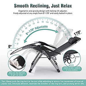 Raynesys Zero Gravity Chair, Premium Adjustable Reclining Patio Lounge Chair Lawn Recliner with Detachable Cushion, Side Table and Headrest for Indoor Outdoor, Supports Over 440lbs, Black+Blue