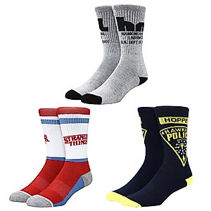 Bioworld Stranger Things Hawkins Indiana Athletic Casual Crew Socks for Men 3-Pack