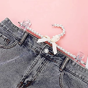 5 Pcs Plastic Artificial Pearl Pants Hangers Jeans Hangers Delicate Clothes Hangers with Clip for Trousers Skirts Jeans Slacks Pants,9.4 Inch