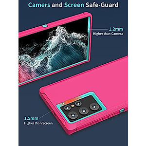 Danhon Samsung Galaxy S22 Ultra Case 6.8" - Heavy Duty Military Grade Protection, Shockproof, Camera Lens Protectors (Pink/Blue)