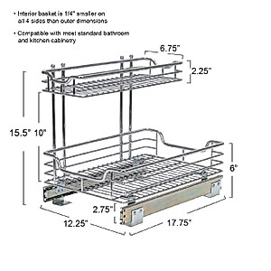 Household Essentials C26512-1 Glidez Under Sink Sliding Organizer | Pull Out Cabinet Shelf | Chrome | 12.5 Inches Wide