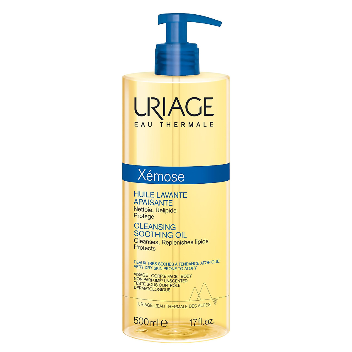 Uriage Xemose Cleansing Soothing Oil | Face & Body Daily Cleanser that Brings Instant & Long-Lasting Comfort to Very Dry Skin. With Glycerin & Ceramides | Soap-free, Fragrance-Free, 17 FlOz