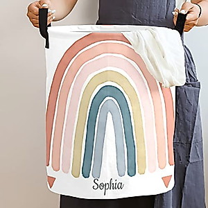 Large Storage Rainbow Colorful Personalized Tall Collapsible Laundry Basket with Name Foldable Hamper for Dirty Cloth Toys