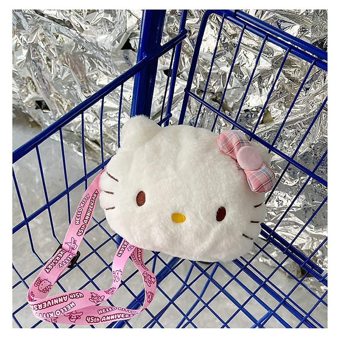 Kawaii Cat Plush Crossbody bag with Adjustable Lanyard, Kawaii Handbag with Zipper, Wallet Fluffy Purse Shoulder Bag Coin Pouch Accessories for Women Girls