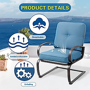 SUNLEI Outdoor 3Pcs Patio Bistro Set Springs Motion Chairs and Bistro Round Table Set, Steel Frame Conversation Set Garden, and Backyard with Cushioned Seats(Peacock Blue)