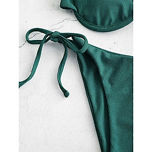 ZAFUL Women's Leopard Print Underwire High Cut Triangle Bikini Set Swimsuit (2-Peacock Blue, S)