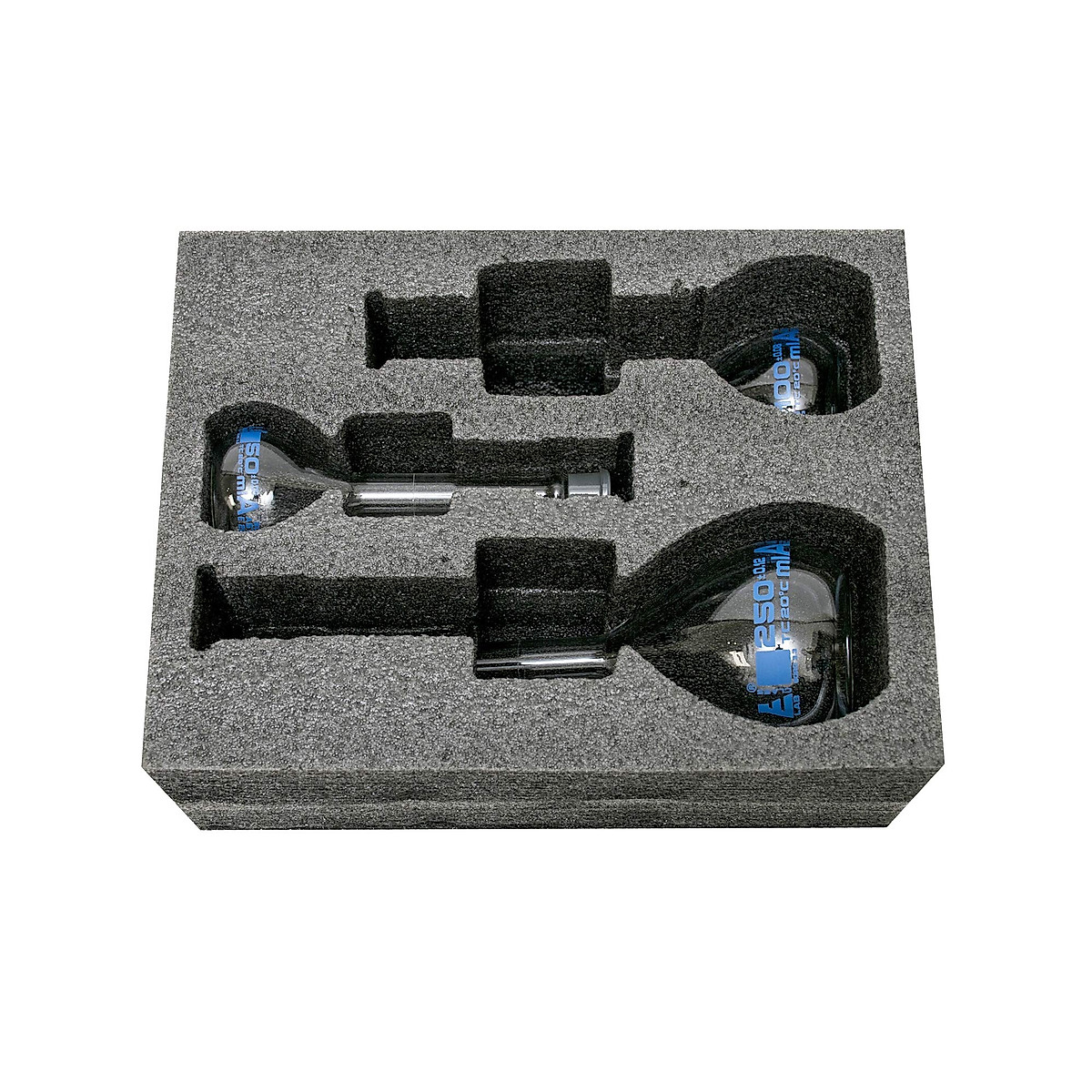 EISCO Premium Volumetric Flask Set - 50ml, 100ml & 250ml - Class A, ASTM E288 - Superior Durability & Chemical Resistance - Glass Penny Stoppers - Borosilicate 3.3 Glass