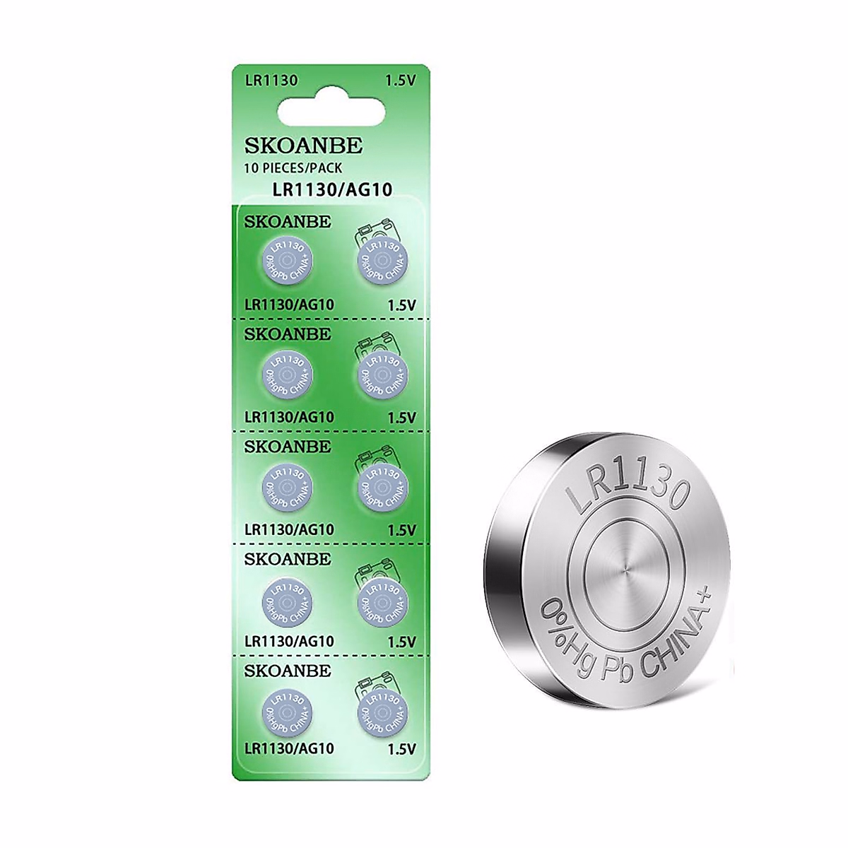SKOANBE 10PCS LR1130 AG10 SG10 389 189 1.5V Button Coin Cell Battery