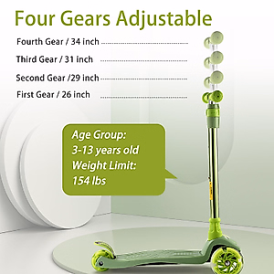 3 Wheel Scooter for Kids Ages 6-12,Kids Scooter with Light Up Wheels, Sturdy Deck Design, and 4 Height Adjustable Suitable for Kids Ages 3-12