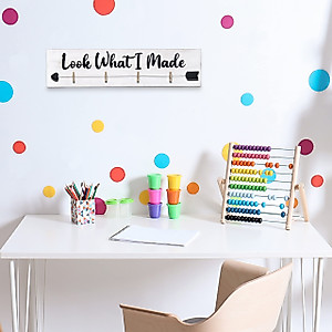 Elegant Designs HG2038-WBM Decorix Farmhouse Wall Mounted Hanging 4 Photo Wood Picture Display w Clips & Look What I Made Black Script for Artwork,Drawings,Décor,Kids Room,Nursery,Playroom,Wht Wash