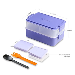 linoroso Stackable Bento Box Adult Lunch Box | Meet All You On-the-Go Needs for Food, Salad and Snack Box, Premium Bento Lunch Box for Adults Include Utensil Set, Dressing Containers - Veri Peri