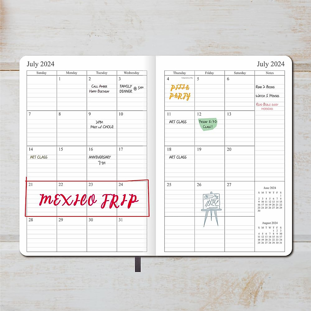 2024-2025 Academic Planner - Weekly and Monthly Planner July 2024 - June 2025, Holidays, Contacts and Notes Pages, Vegan Leather Cover, Elastic Closure, 5.5”x8.25”, Grey