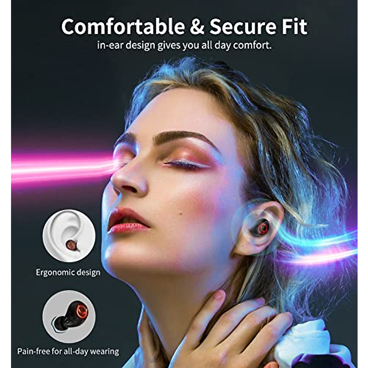 Togetface Wireless Earbuds,Bluetooth in Ear Headphone with Microphone Comfort&Lightweight Earphone with Noise Cancellation,3D Surround Stereo Bass,Long Life Portable Mini Charging Case for Sport