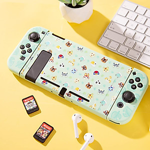 PERFECTSIGHT Protective Case Compatible with Nintendo Switch | Cute Soft TPU Anti-Slip Skin Grip Cover | Hard Shell Dockable Case | Anti-Scratch Shockproof Slim Cover Case Animal Crossing