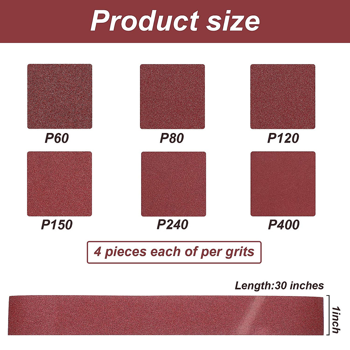 Sanding Belts Disc Grit Aluminum Oxide, 24 Pieces 1 x 30 Inch Abrasive Sanding Belt (60/80/120/150/240/400 Grits) and 24 Pieces 5 Inch Self Stick No-hole Sanding Disc (80/100/ 120/180/ 240/400 Grit