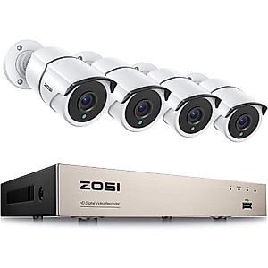 ZOSI 5MP Lite Home Security Camera System,H.265+ 8Channel CCTV DVR and 4PCS 1920TVL 1080p Weatherproof Outdoor Indoor Surveillance Cameras,120ft Night Vision,Remote Access,No Hard Drive