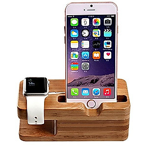 AICase Watch Stand, iWatch Bamboo Wood Charging Dock Charge Station Stock Cradle Holder for Apple Watch & iPhone X/ 8 Plus/ 8/7 Plus 6 6 Plus 5S 5 (Bamboo Wood II)