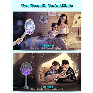 YISSVIC Electric Fly Swatter 4000V Bug Zapper Racket Dual Modes Mosquito Killer with Purple Mosquito Light Rechargeable for Indoor and Outdoor Home Office Backyard Patio Camping (1 Pack)