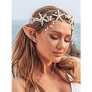 Catery Starfish Headband Seashell Bridal Headband Sea Star Headpiece Hairpiece Pearl Braid Shell Head Hoop Beach Wedding Hair Accessories for Women and Girls