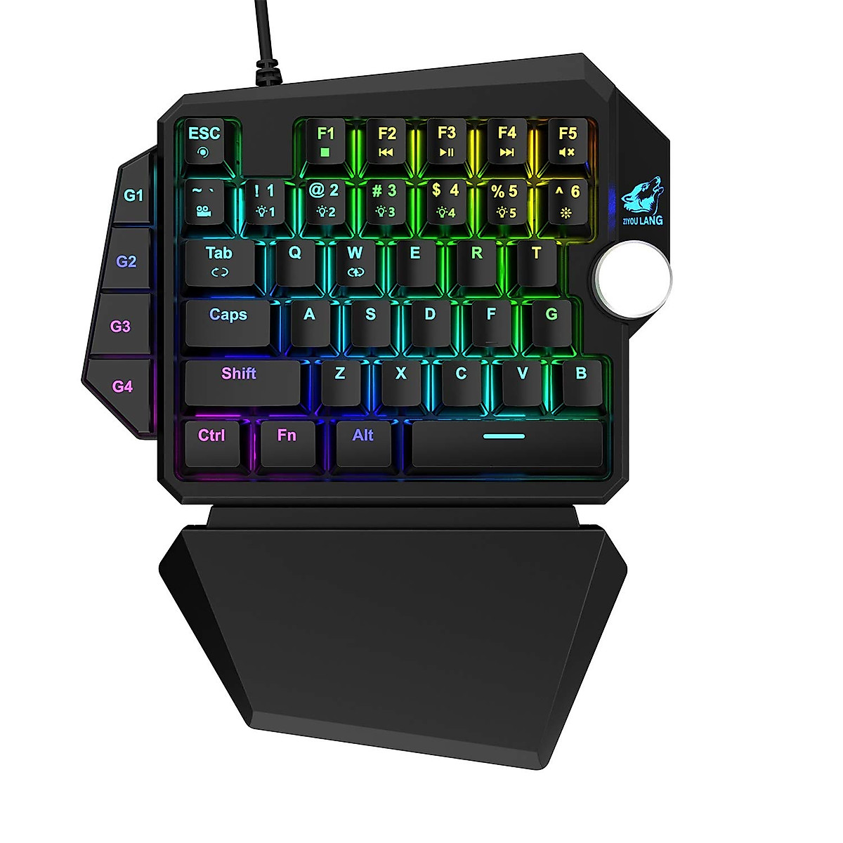 FELICON RGB Gaming Half Keyboard with Detachable Wrist Rest, 39 Programmable Keys Multimedia Knob Professional Rainbow Backlight Mechanical Gaming Keypad Compatible with PC/Xbox/PS4