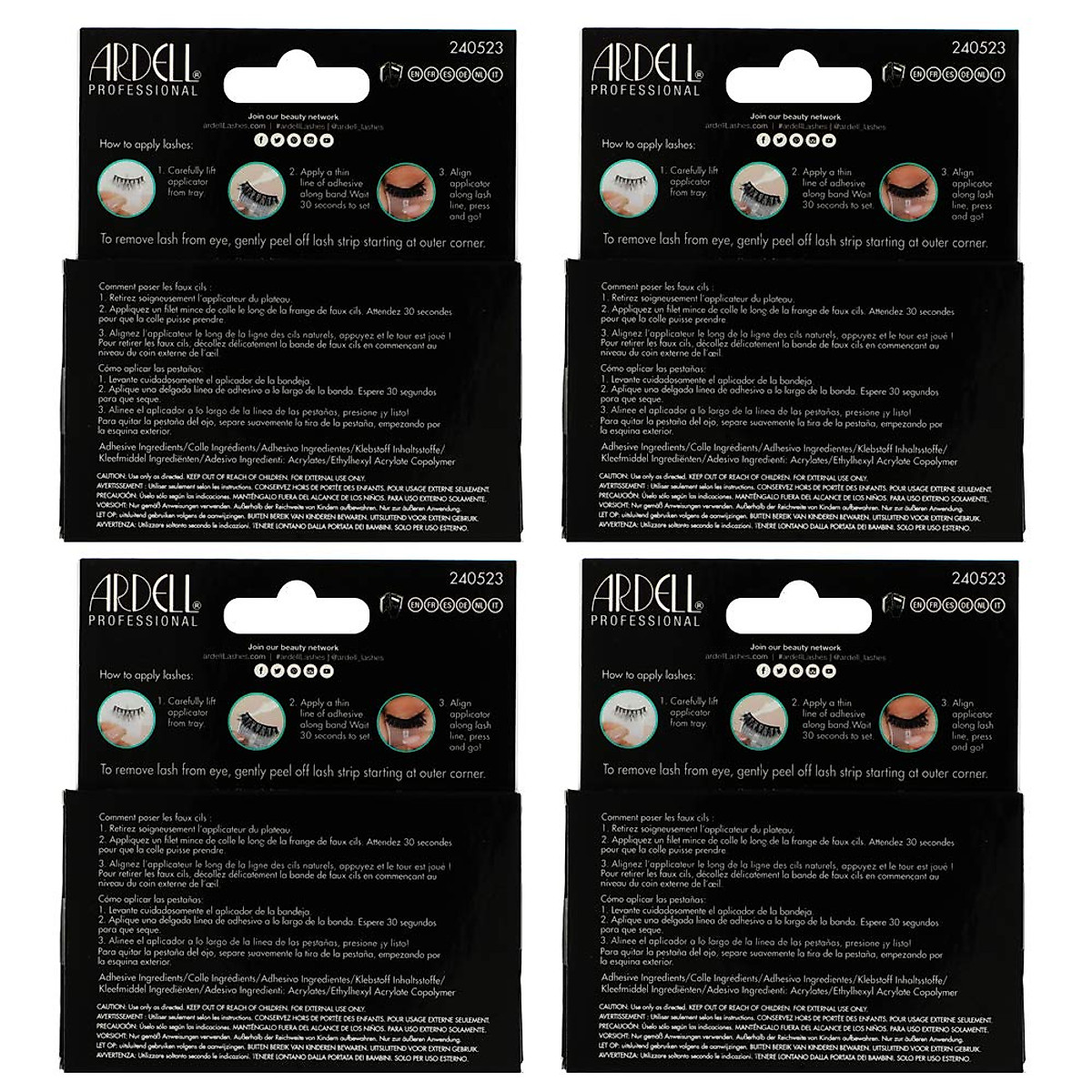 Ardell False Eyelashes Press On Lash with Adhesive Pipette 109 Black 4 pack